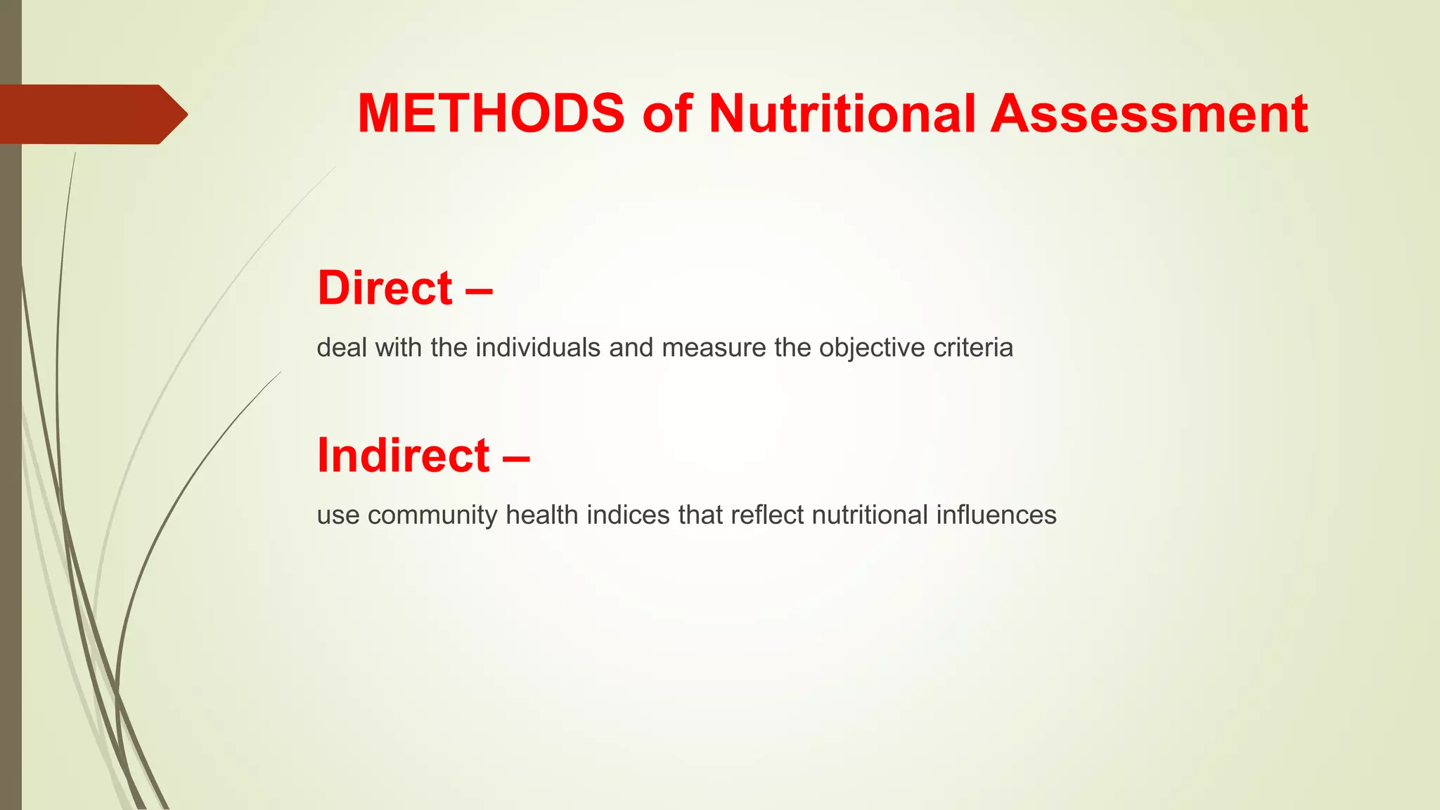 nutritional status assessment using Anthropometry, Biochemical ...