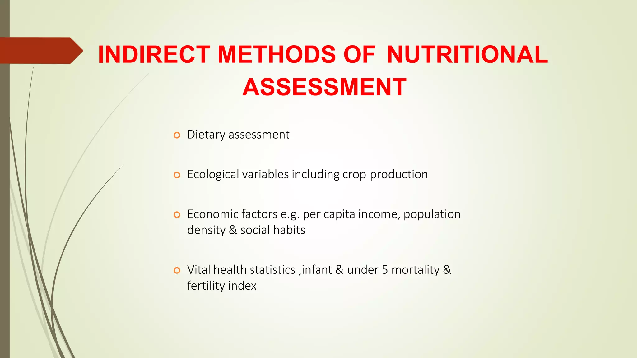 nutritional status assessment using Anthropometry, Biochemical ...