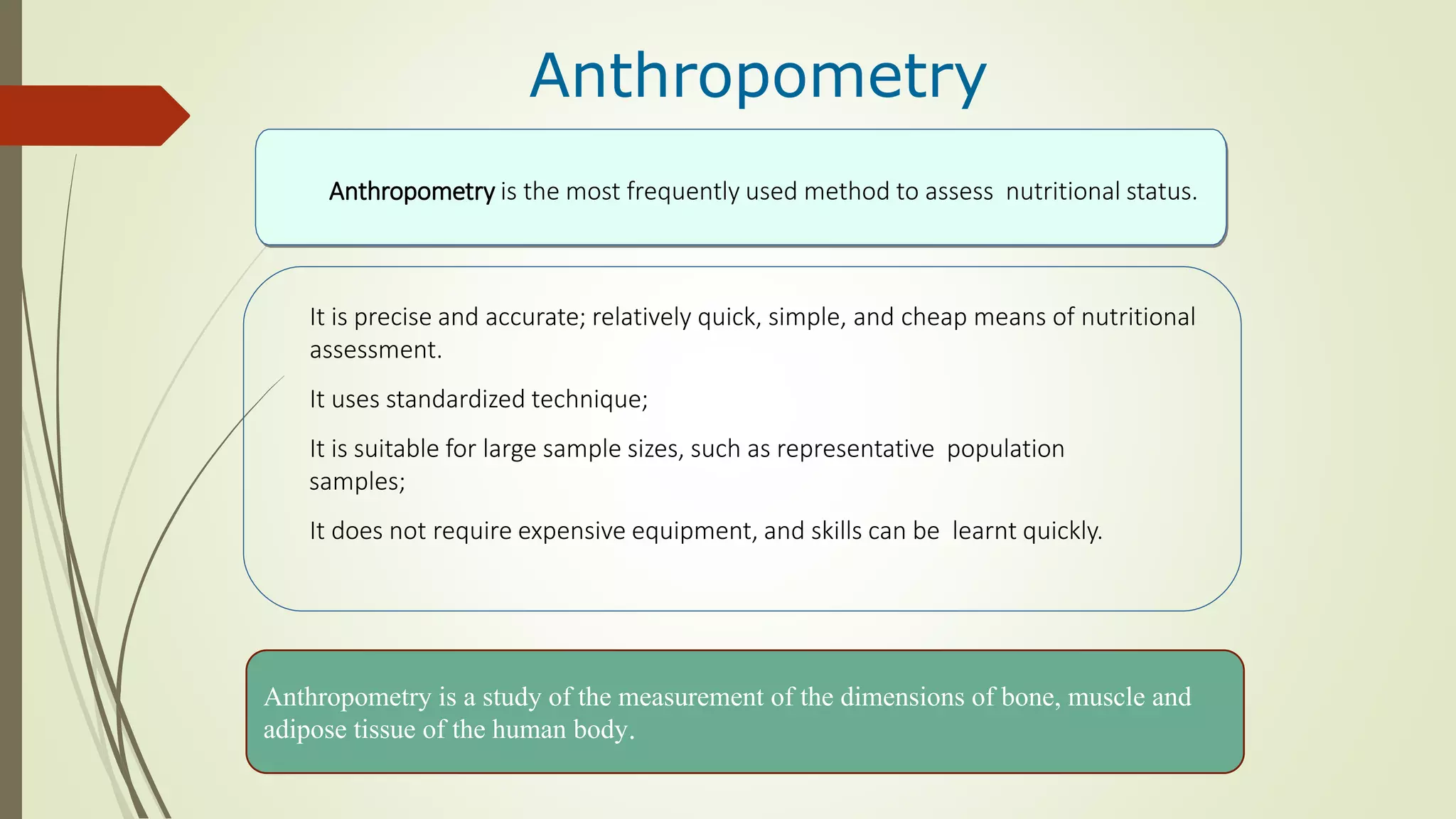 nutritional status assessment using Anthropometry, Biochemical ...