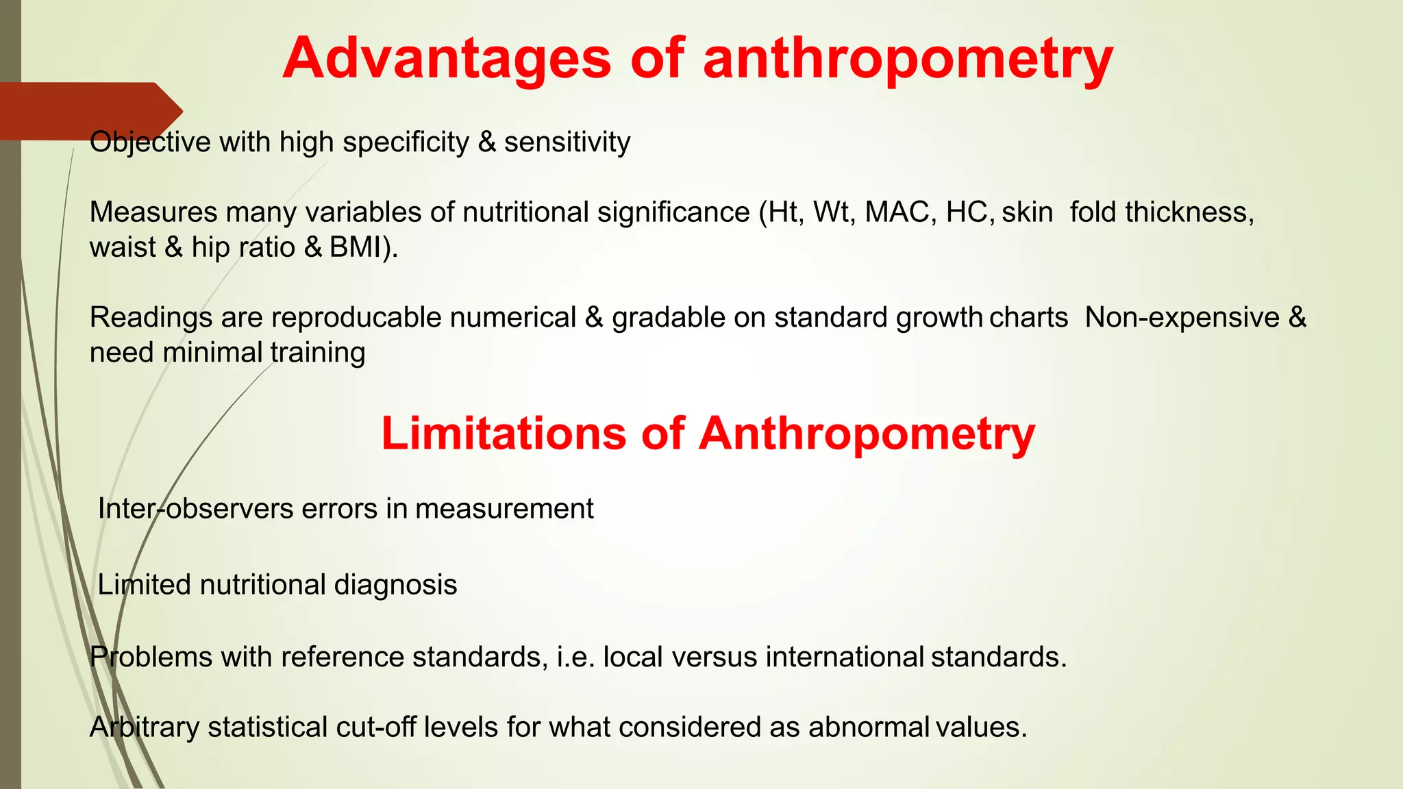 nutritional status assessment using Anthropometry, Biochemical ...