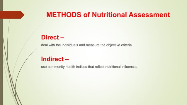 nutritional status assessment using Anthropometry, Biochemical ...