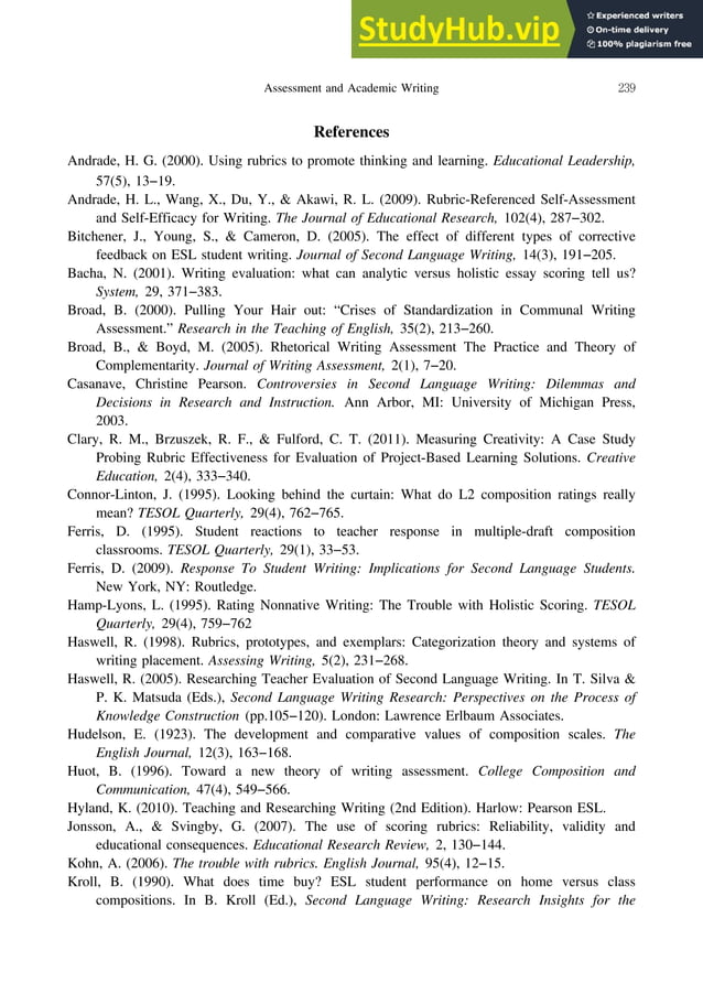 Assessment And Academic Writing A Look At The Use Of Rubrics In The ...