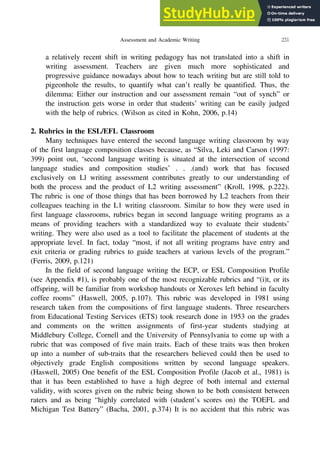 Assessment And Academic Writing A Look At The Use Of Rubrics In The ...