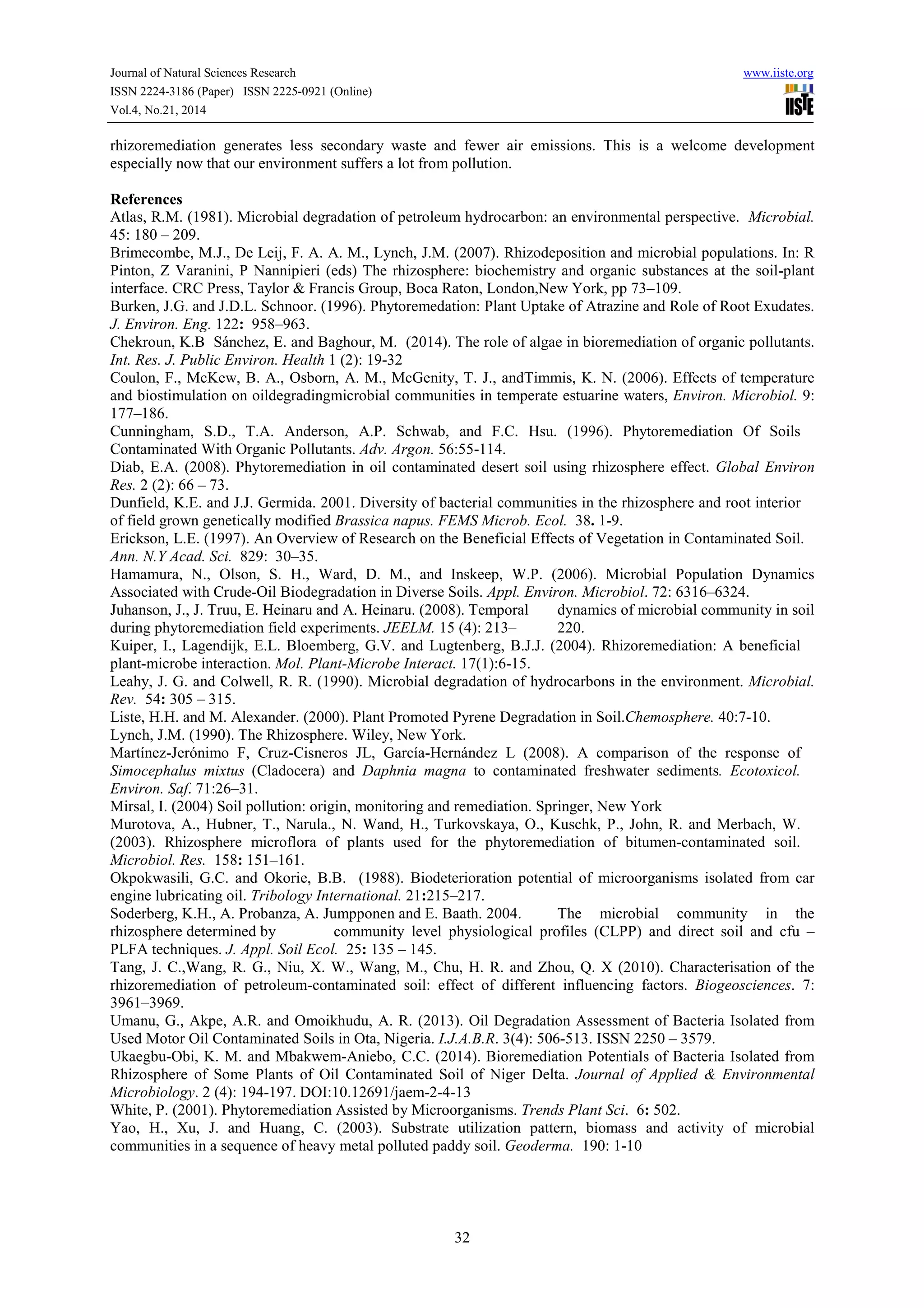 Assessment and characterization of rhizo bacteria in petroleum–polluted soil in south–east ...