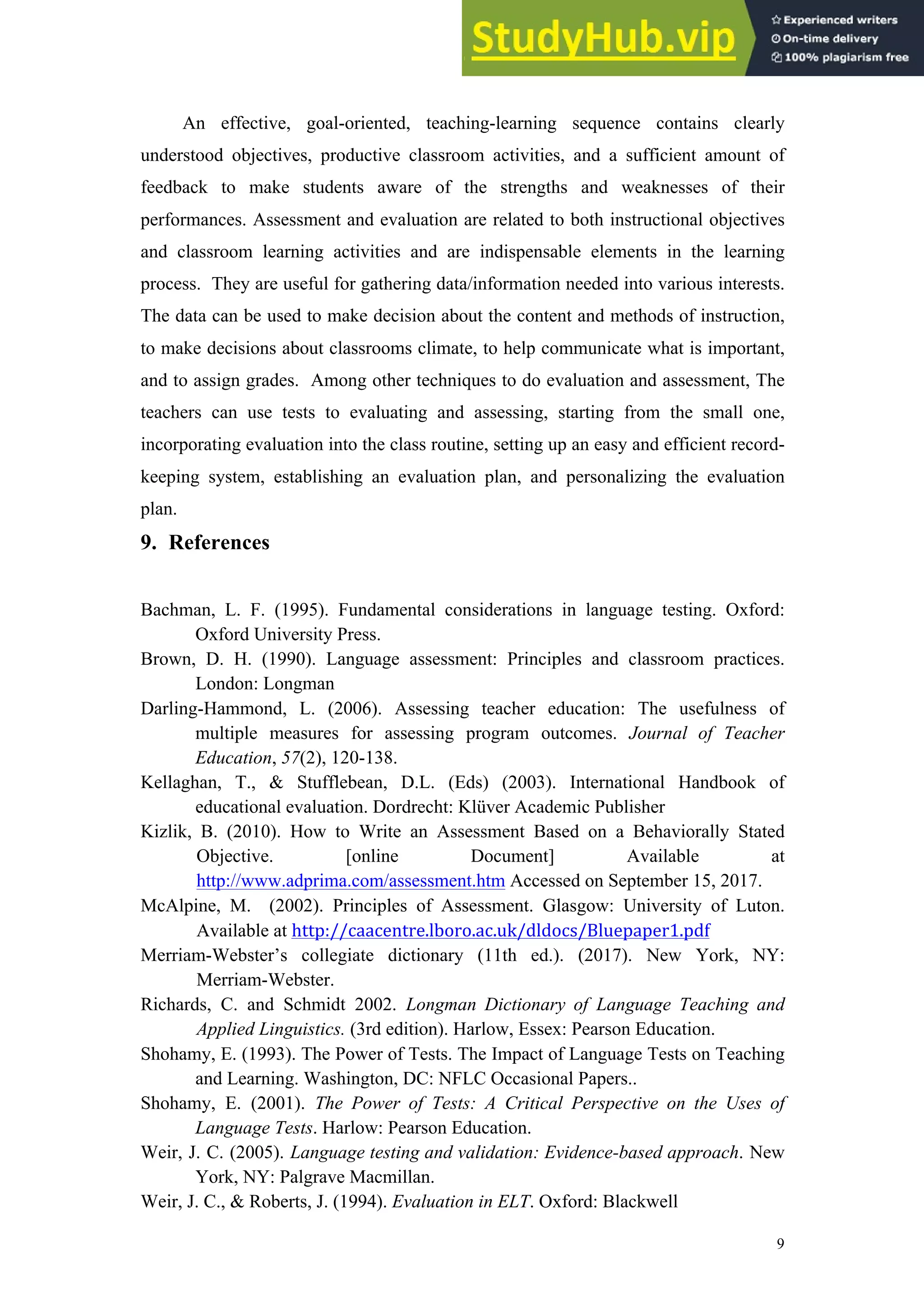 ASSESSMENT AND EVALUATION IN EDUCATION | PDF