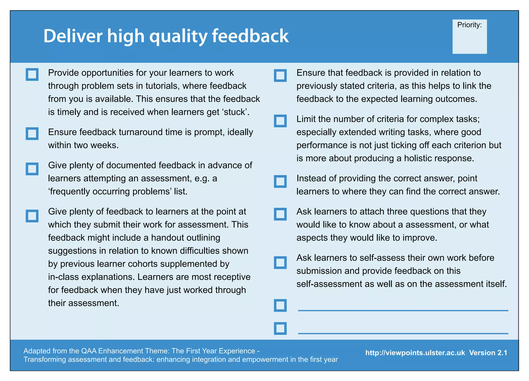 Assessment and Feedback printable cards | PDF