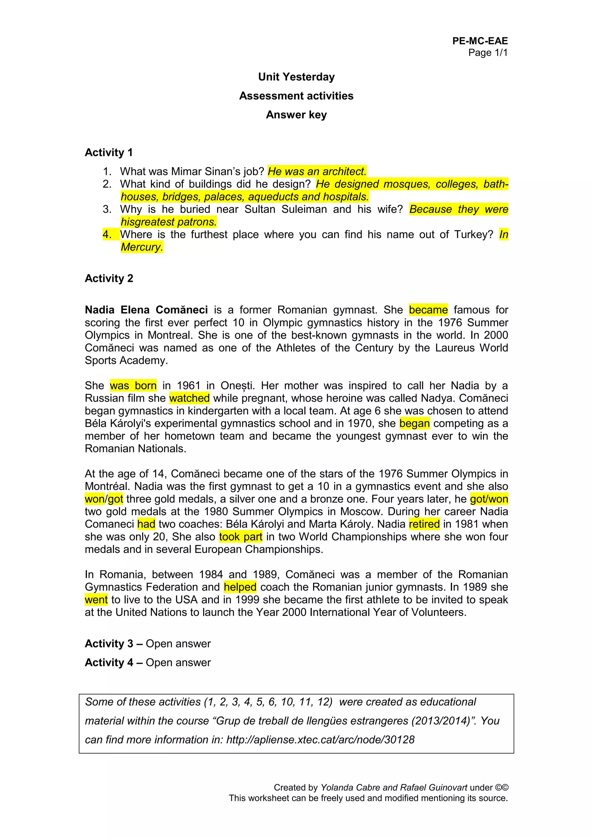 Assessment answer key | PDF