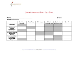 Assessment centre score sheet | DOC