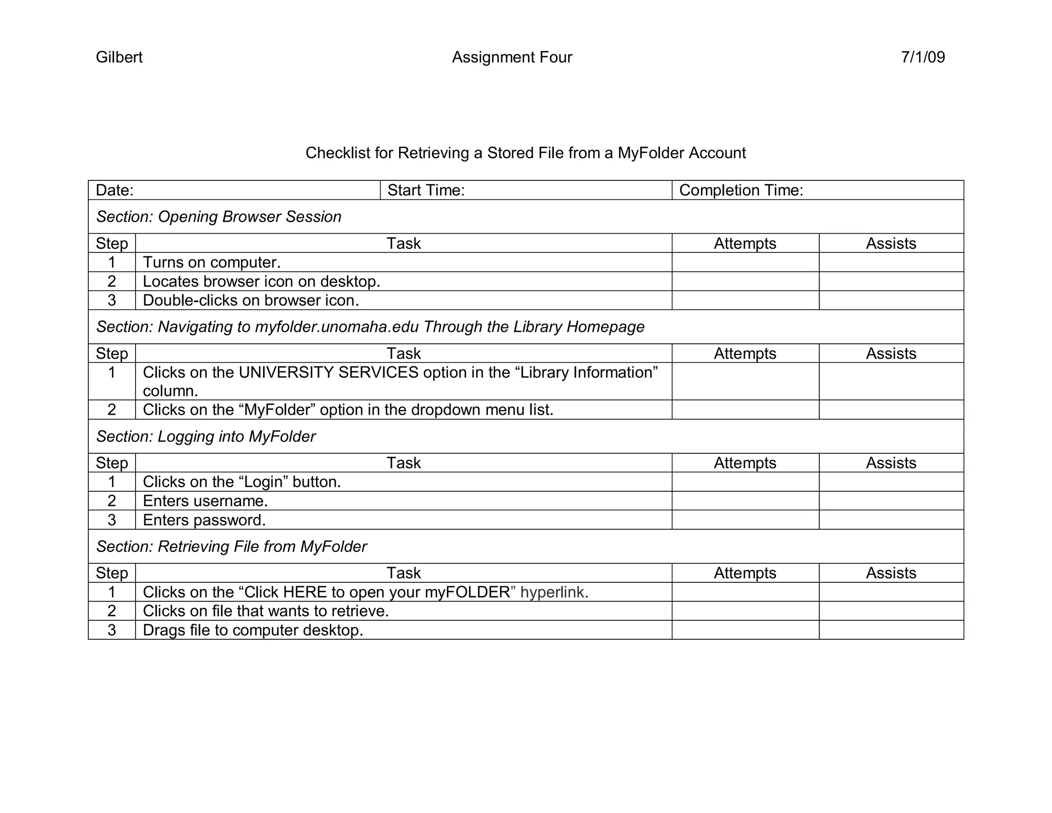 Assessment Checklist | PDF