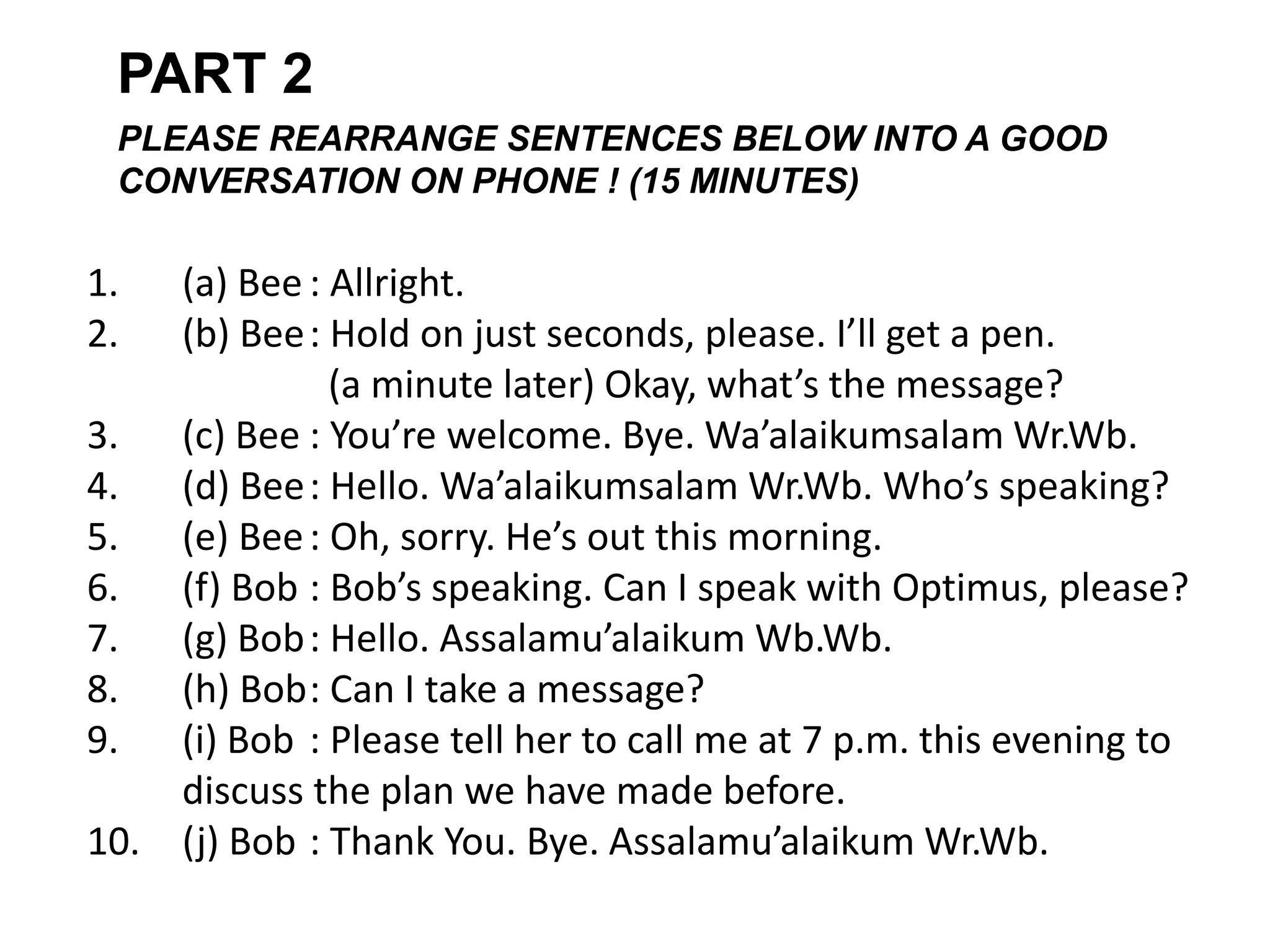 Assessment conversation on phone | PPTX