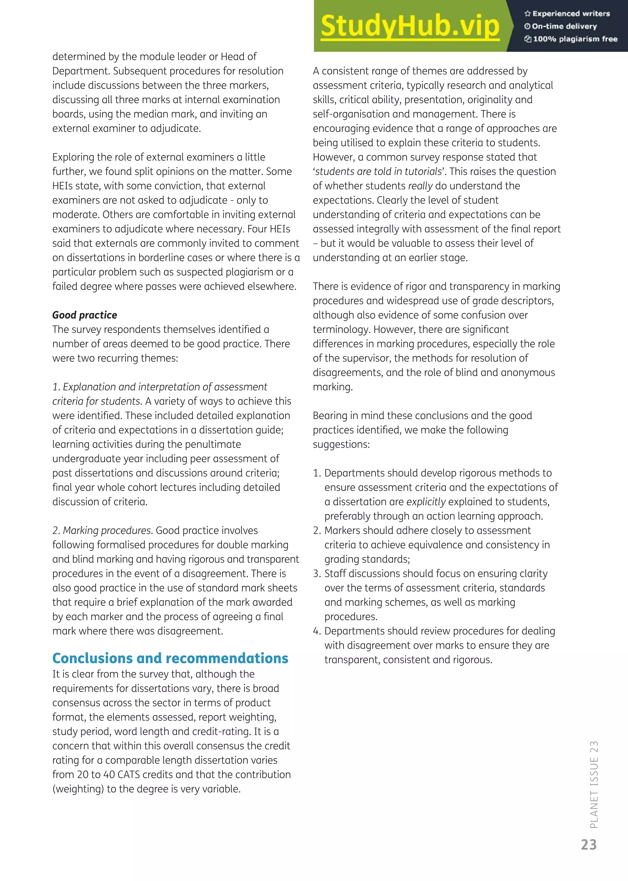 Assessment Criteria And Standards Of The Geography Dissertation In The UK | PDF