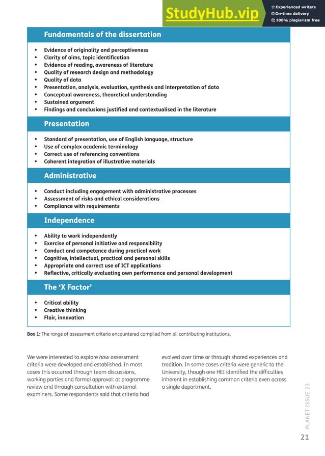 Assessment Criteria And Standards Of The Geography Dissertation In The ...