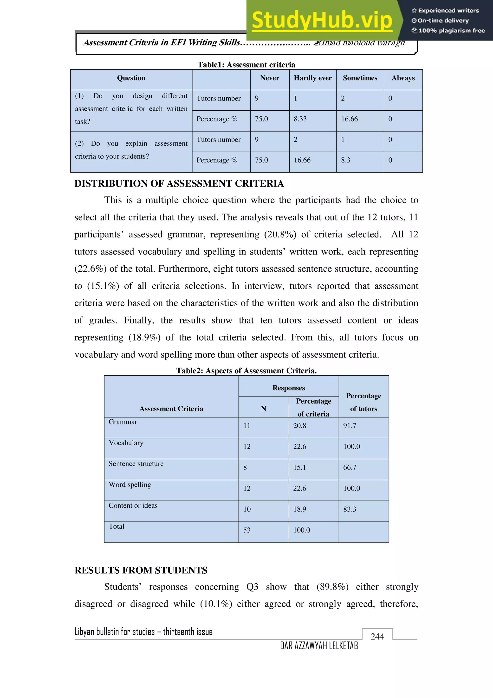 Assessment Criteria In EFL Writing Skills | PDF | Educational Assessment | Education