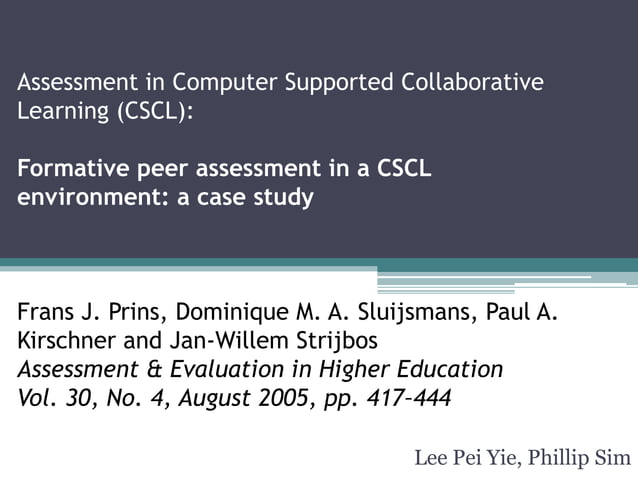 Peer Assessment in CSCL | PPT