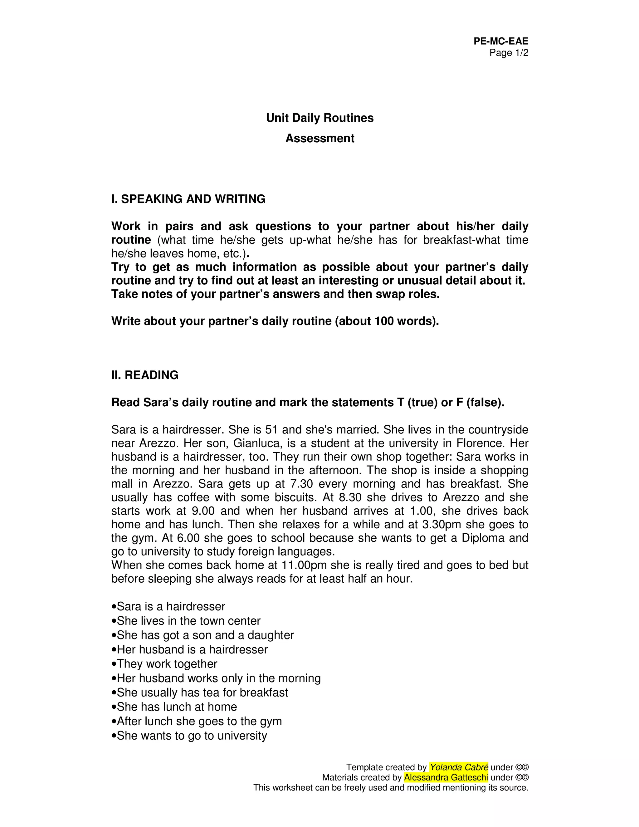 Assessment daily routines | PDF