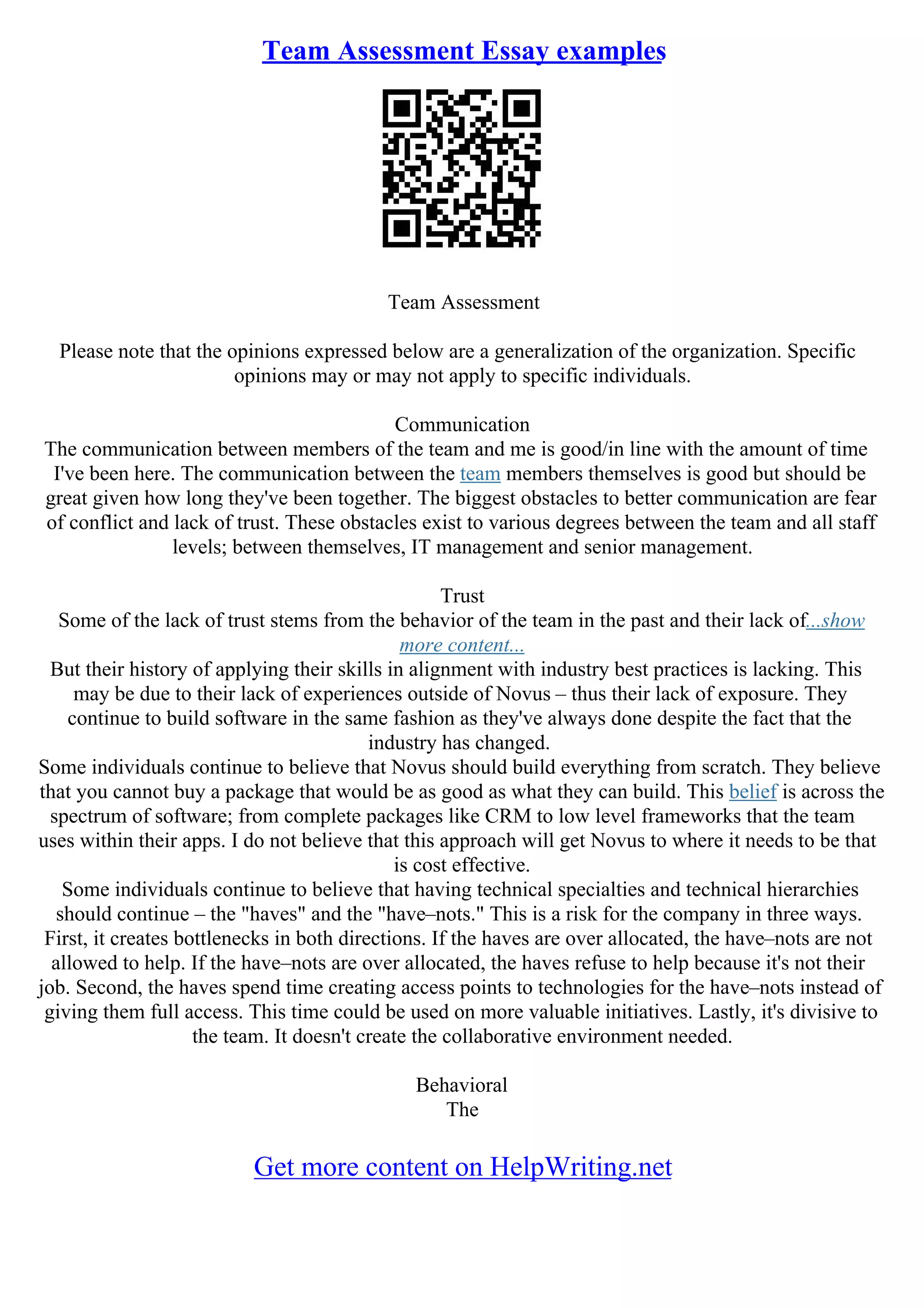 Assessment Essay Sample | PDF