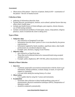 Assessment – first step in the nursing process | PDF