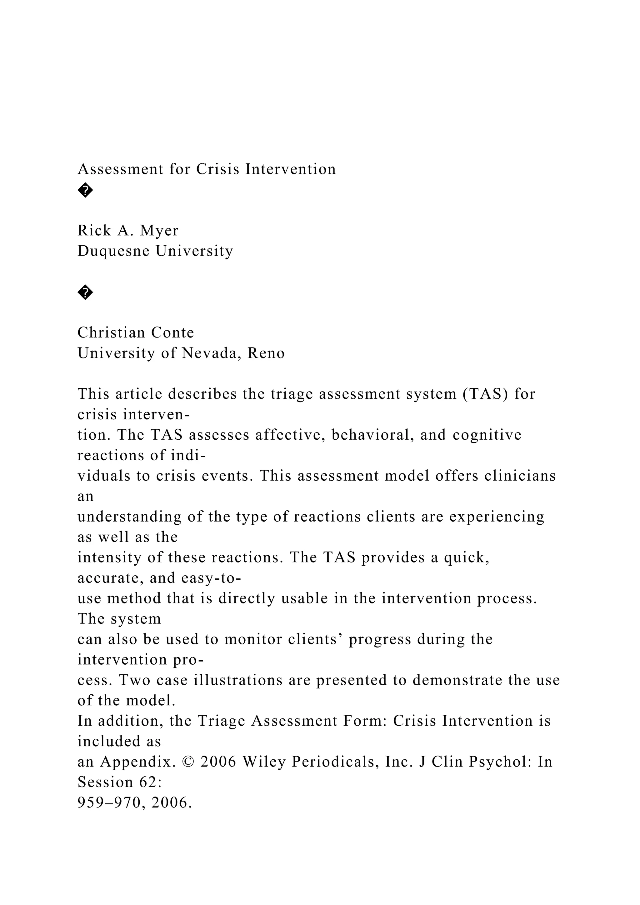 Assessment for Crisis InterventionRick A. MyerDuquesn.docx