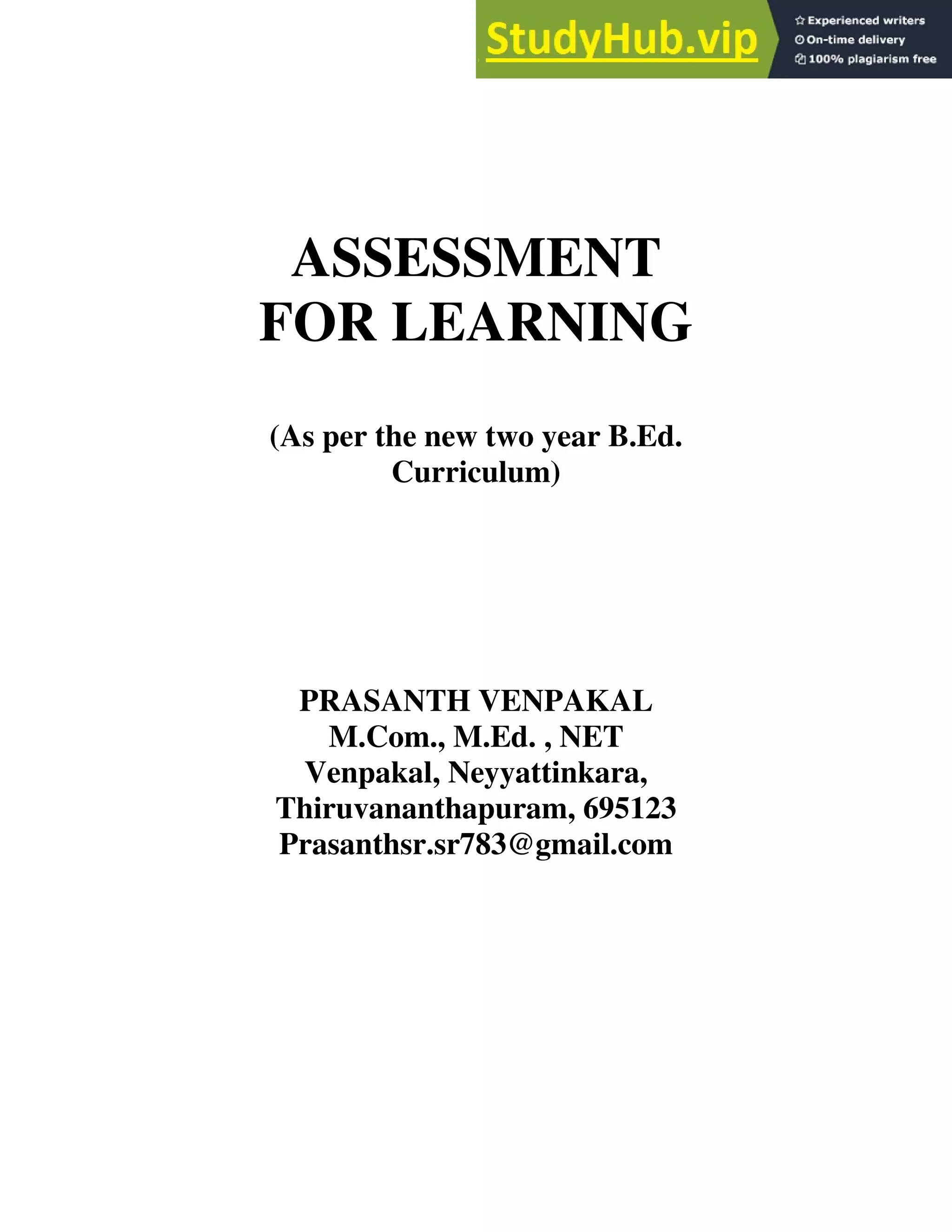 ASSESSMENT FOR LEARNING - BOOK | PDF