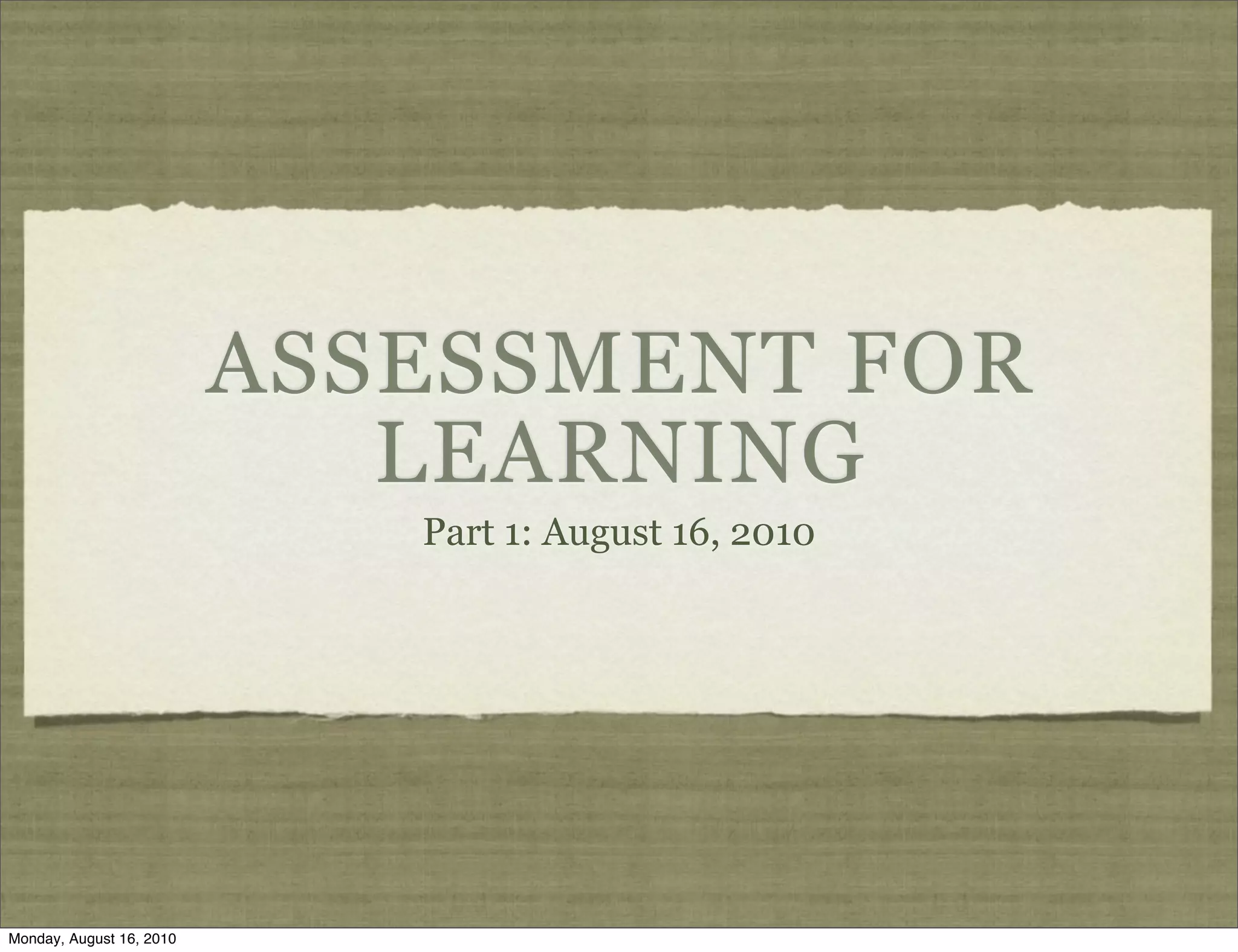 Assessment for Learning: Session 1 | PPT