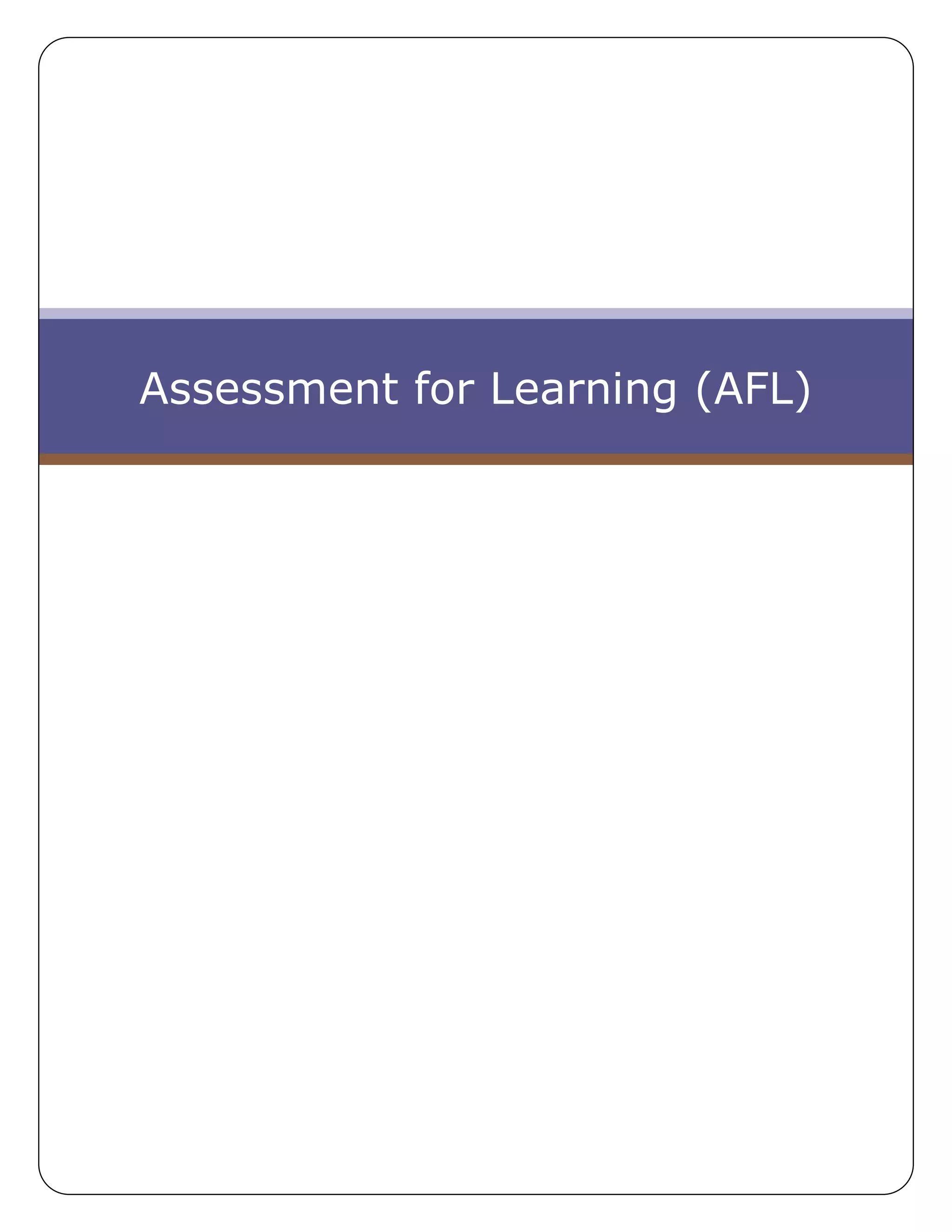 Assessment For Learning (Afl) | PDF