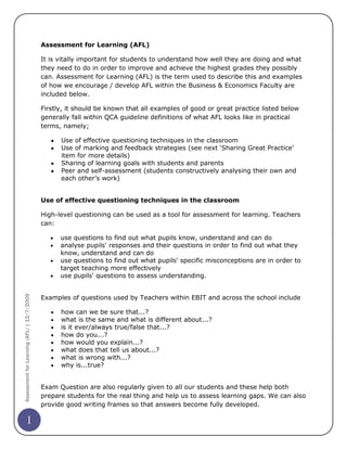Assessment For Learning (Afl) | PDF