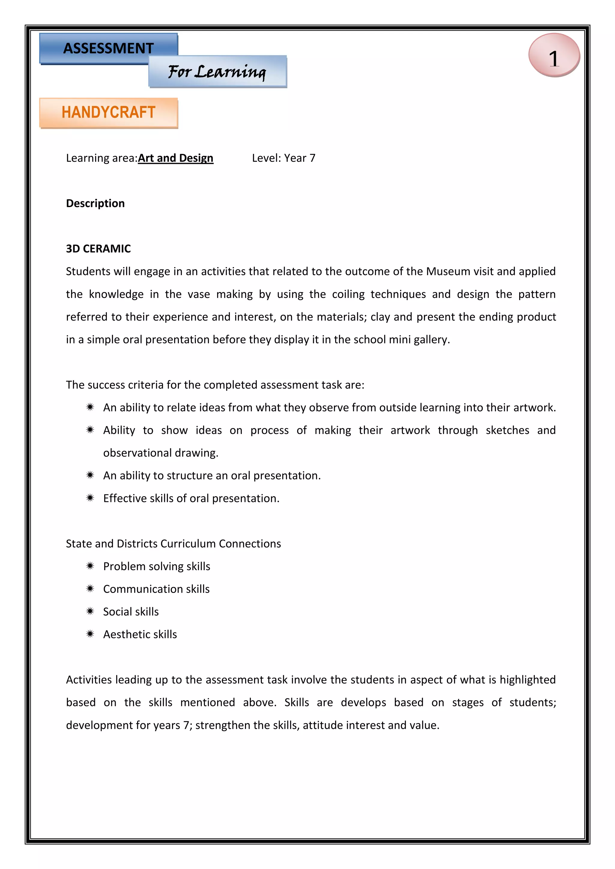 Assessment for learning art | DOCX