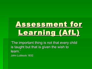 Assessment For Learning Parent Workshop | PPT