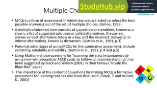 Assessment For Learning Using Multiple Choice Questions | PPT