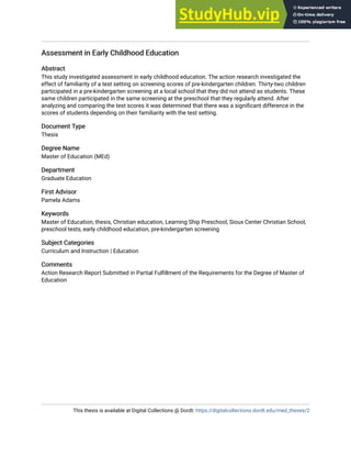 Assessment In Early Childhood Education | PDF