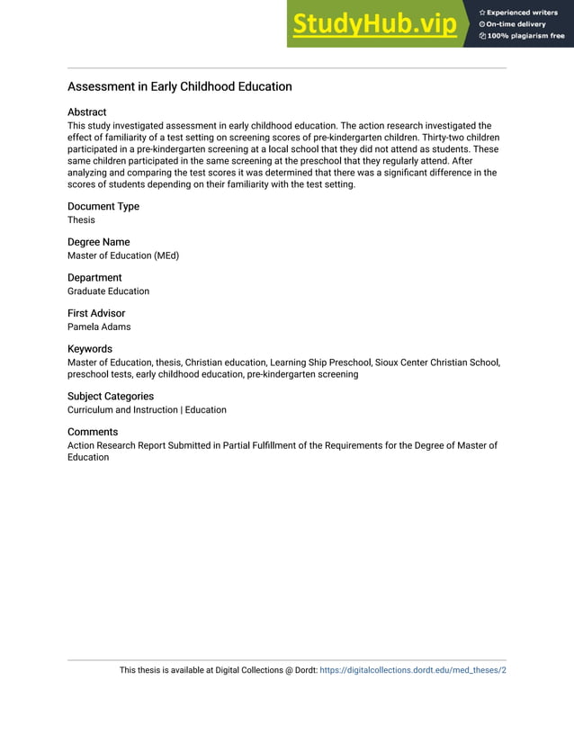 Assessment In Early Childhood Education | PDF