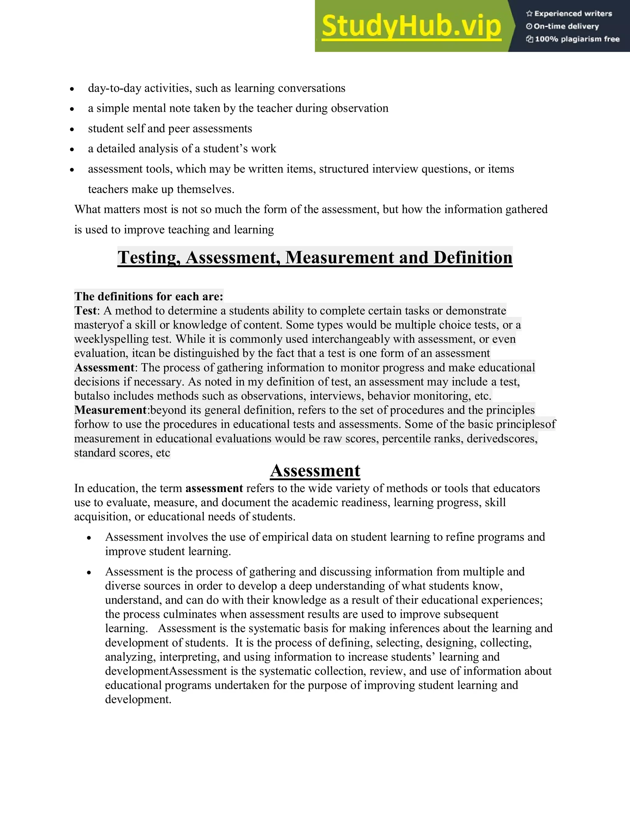 Assessment In Education At Secondary Level | PDF