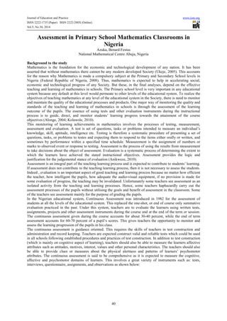 Assessment in primary school mathematics classrooms in nigeria | PDF