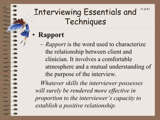 Assessment interview general characteristics | PPTX