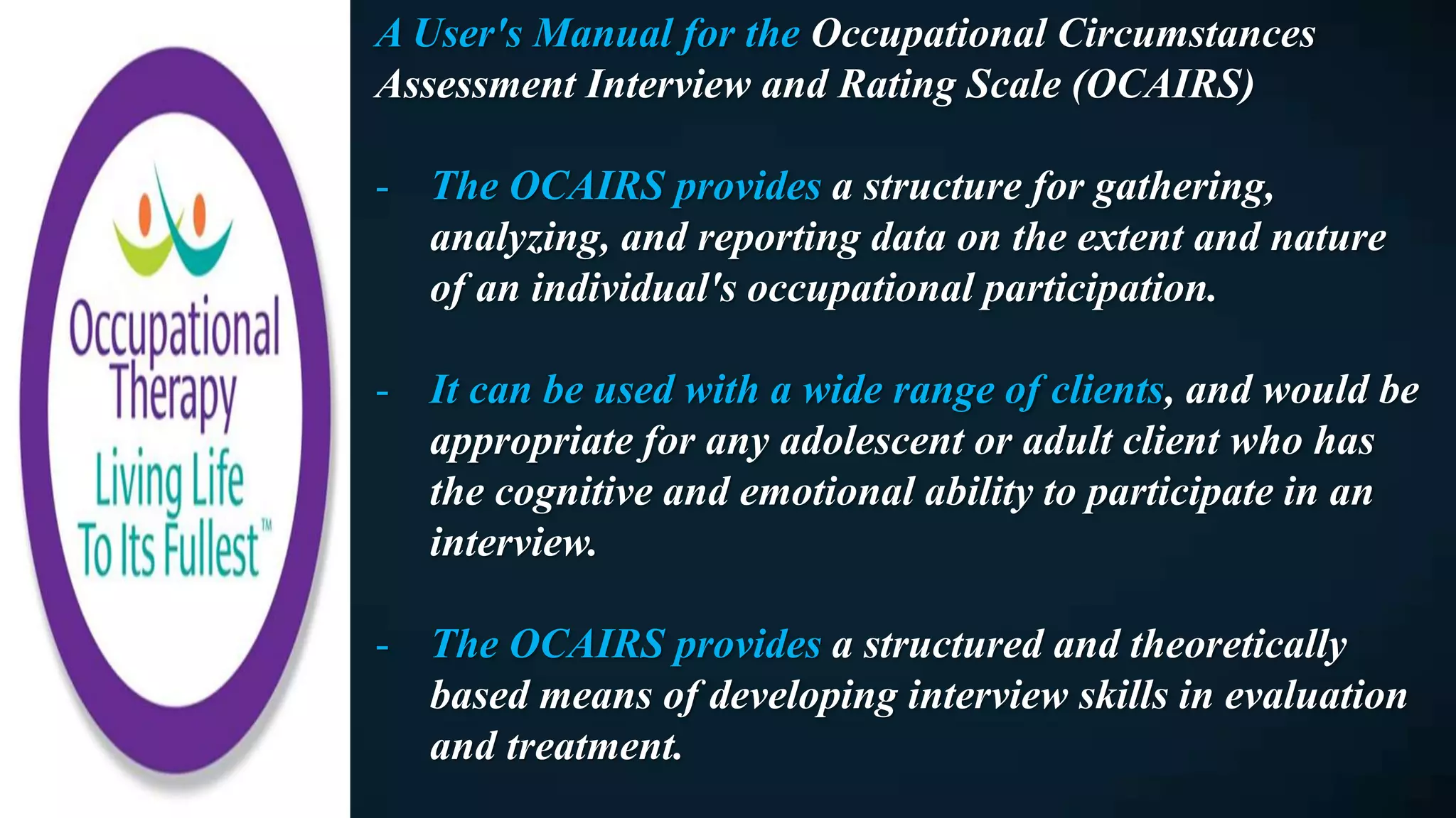 Occupational Therapy Assessment Interview and Rating Scale Mental ...