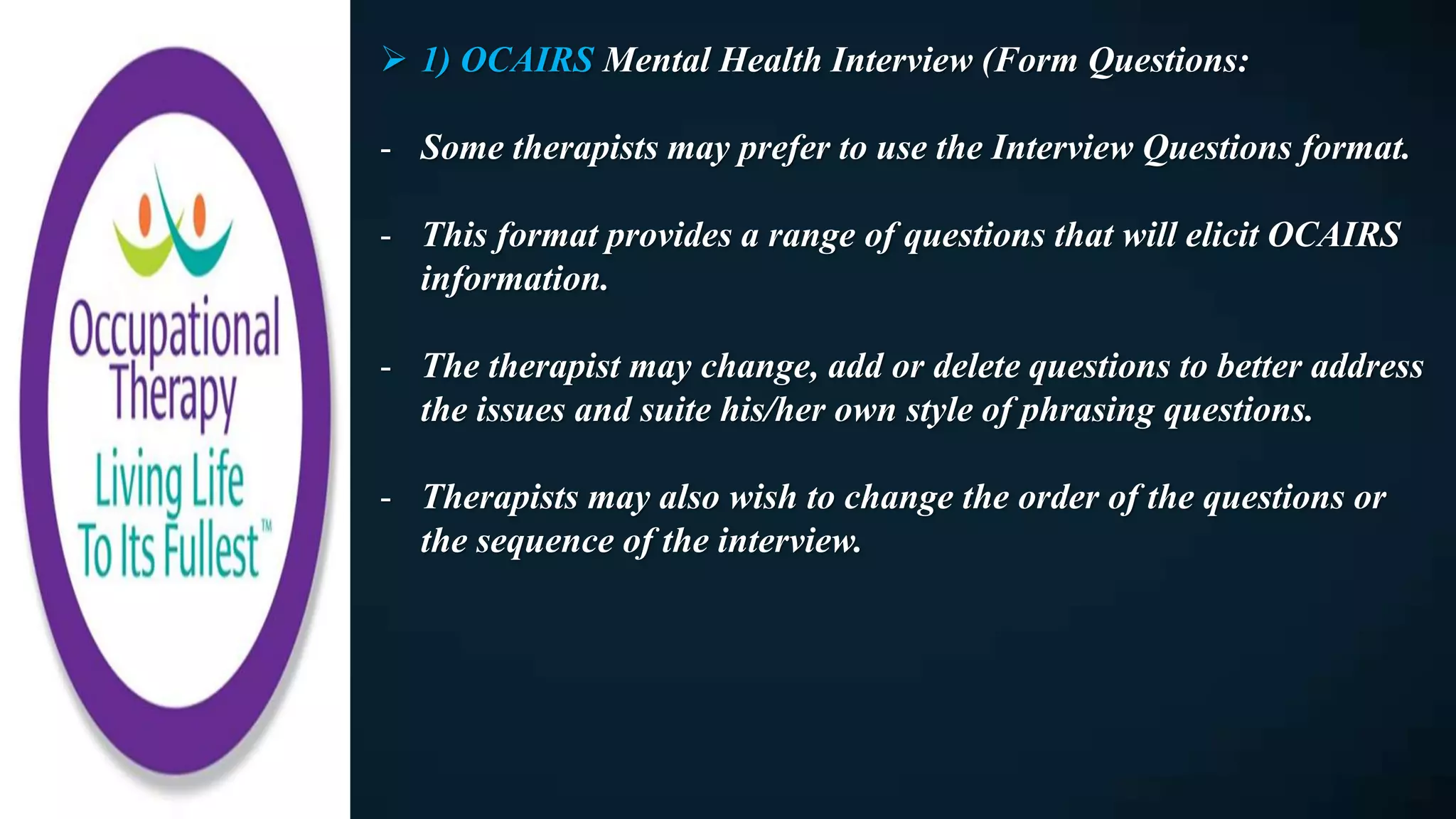 Occupational Therapy Assessment Interview and Rating Scale Mental ...