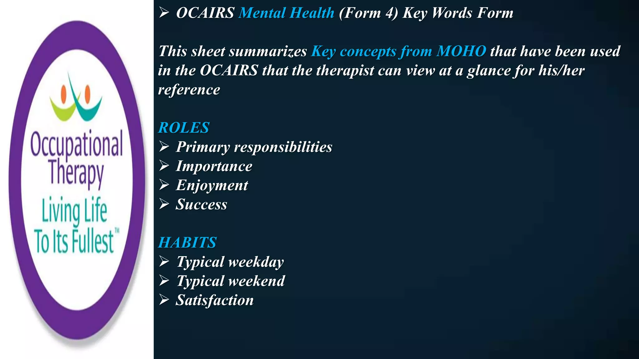 Occupational Therapy Assessment Interview and Rating Scale Mental ...