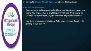 Occupational Therapy Assessment Interview and Rating Scale Mental ...