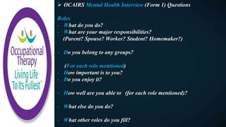 Occupational Therapy Assessment Interview and Rating Scale Mental ...