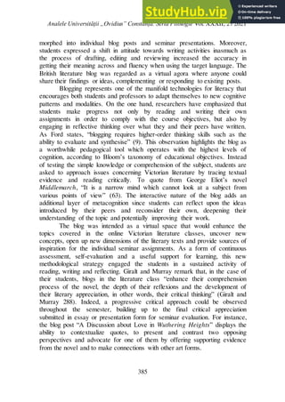 ASSESSMENT IN THE ONLINE VICTORIAN LITERATURE CLASS. A CASE STUDY | PDF