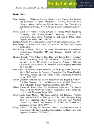 ASSESSMENT IN THE ONLINE VICTORIAN LITERATURE CLASS. A CASE STUDY | PDF