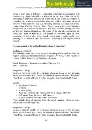 ASSESSMENT IN THE ONLINE VICTORIAN LITERATURE CLASS. A CASE STUDY | PDF