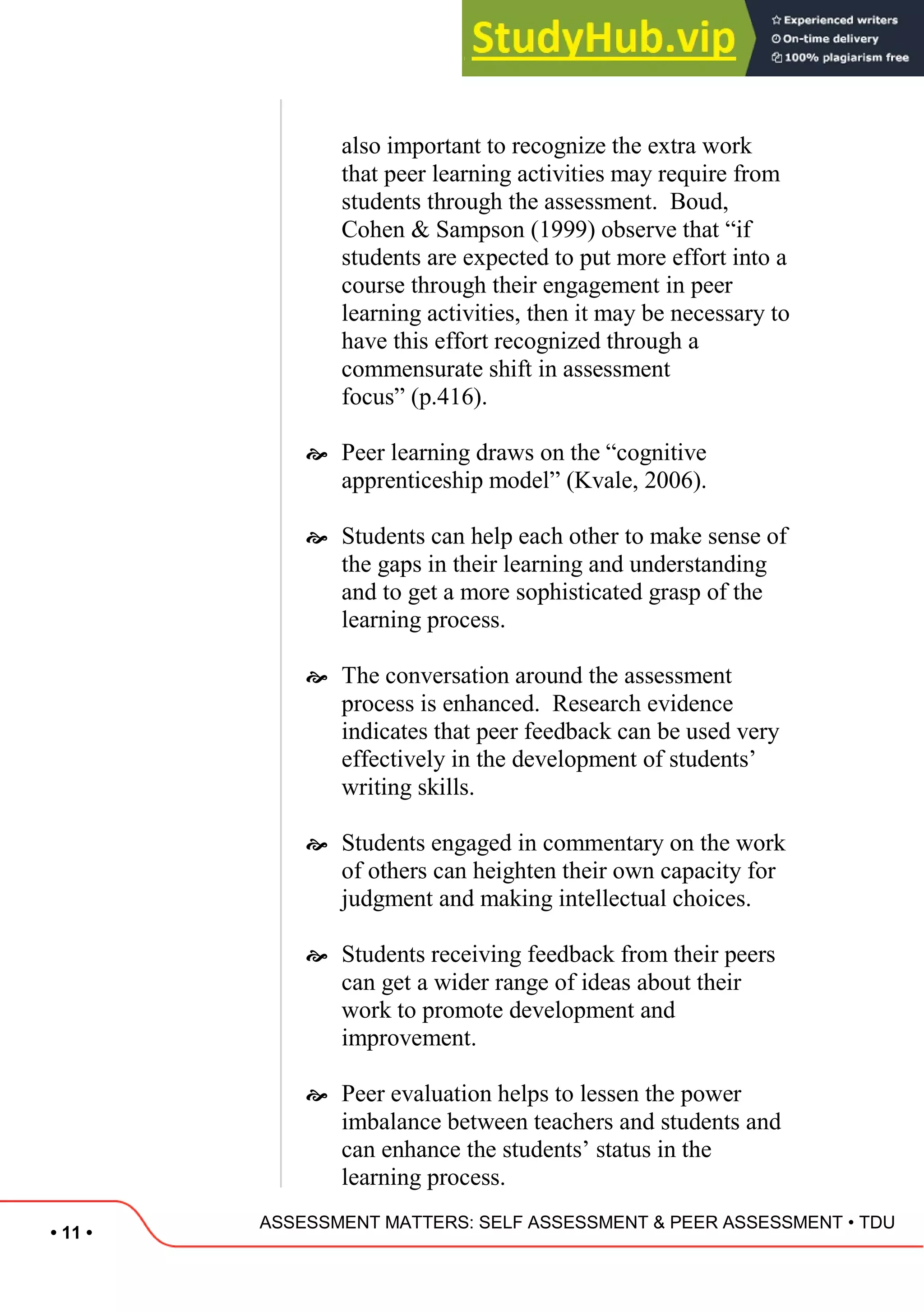 Assessment Matters Self-Assessment And Peer Assessment Teaching ...