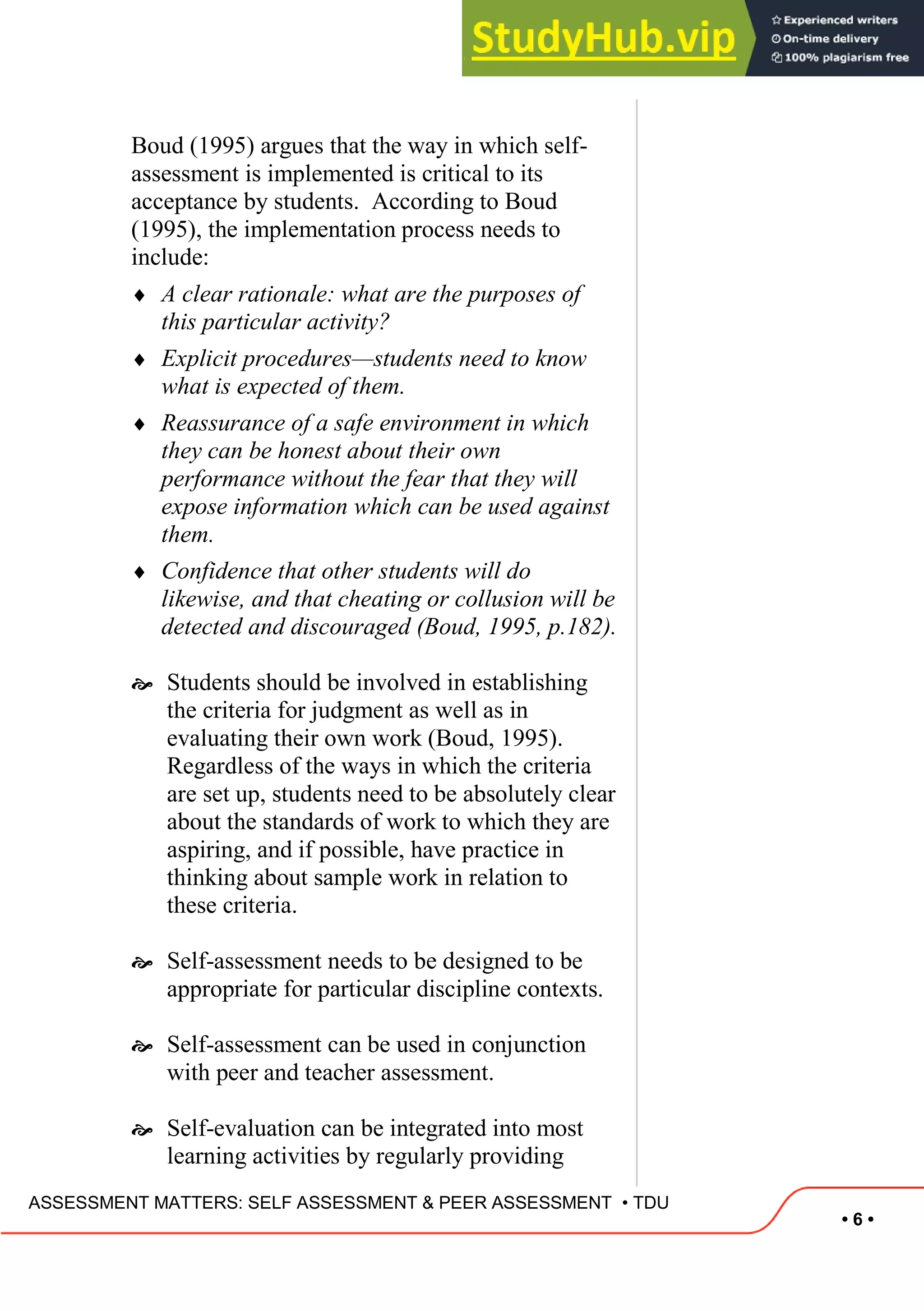 Assessment Matters Self-Assessment And Peer Assessment Teaching ...