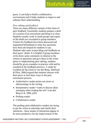 Assessment Matters Self-Assessment And Peer Assessment Teaching ...