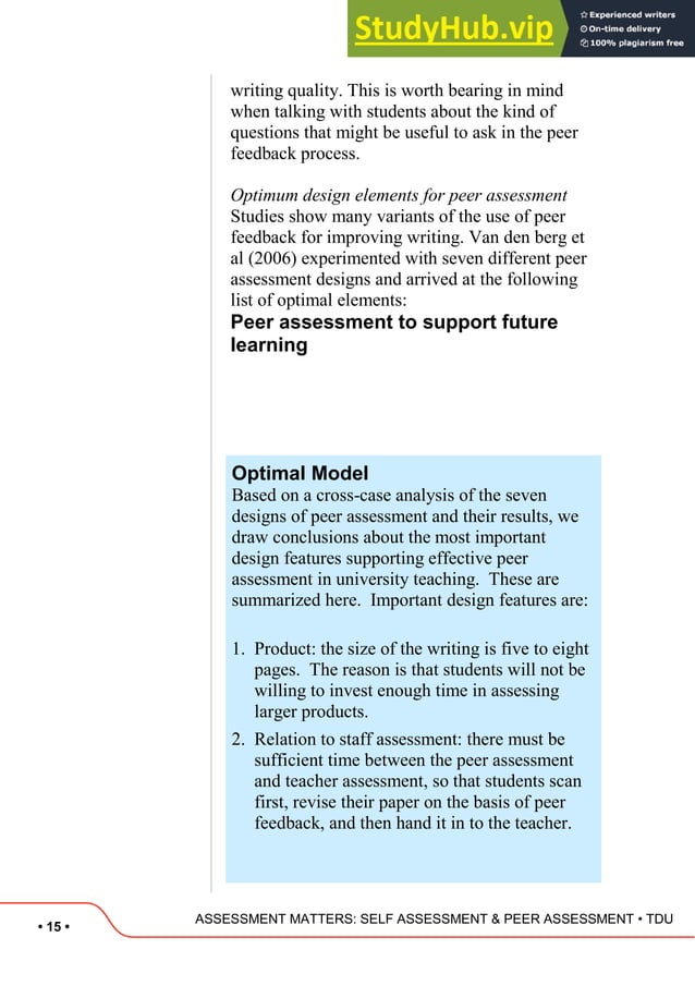 Assessment Matters Self-Assessment And Peer Assessment Teaching ...