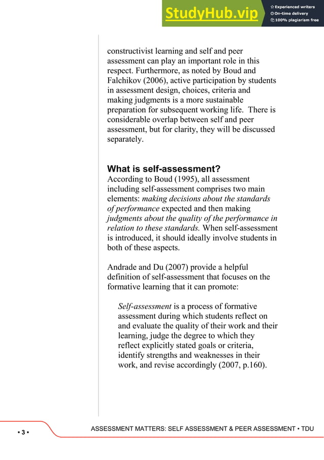 Assessment Matters Self-Assessment And Peer Assessment Teaching Development W Hanga Whakapakari ...