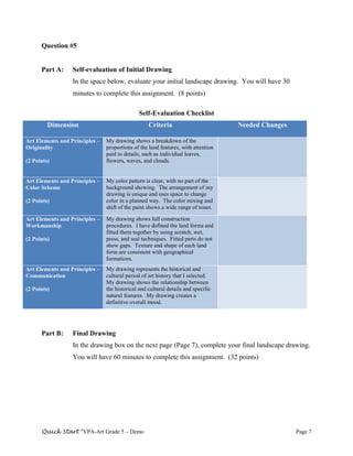 Assessment Model #1-Elementary Art Grade 5 | DOCX | Drawing and ...