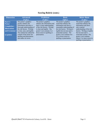 Assessment Model #3 Nutrition and Culinary, Level III High School | DOCX