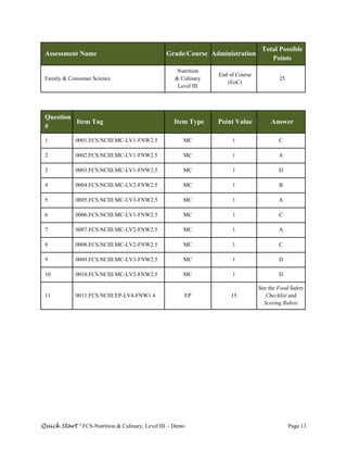 Assessment Model #3 Nutrition and Culinary, Level III High School | DOCX